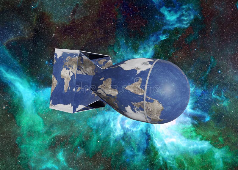 Atomic Bomb with Earth Planet Texture in Outer Space Stock Illustration ...