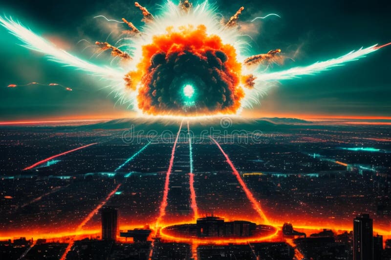 Atomic Bomb Exploding Over a Major Urban Area Stock Illustration ...