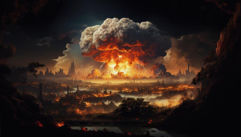 Atomic Bomb Explosion. Shock Wave and Mushroom Cloud. Stock ...