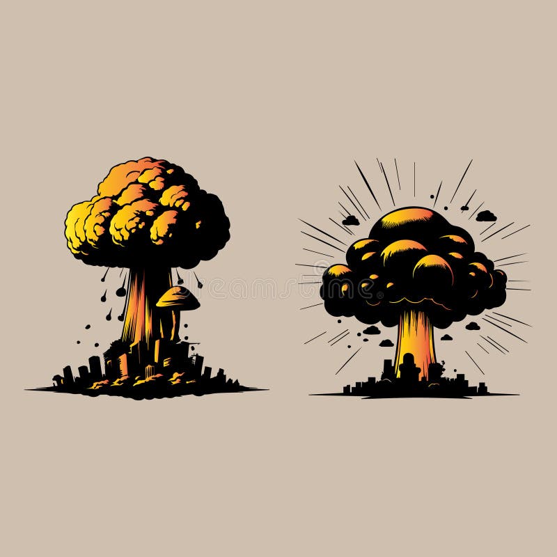 Atomic Bomb Explosions Silhouette Icon Set, Destruction, Nuclear ...