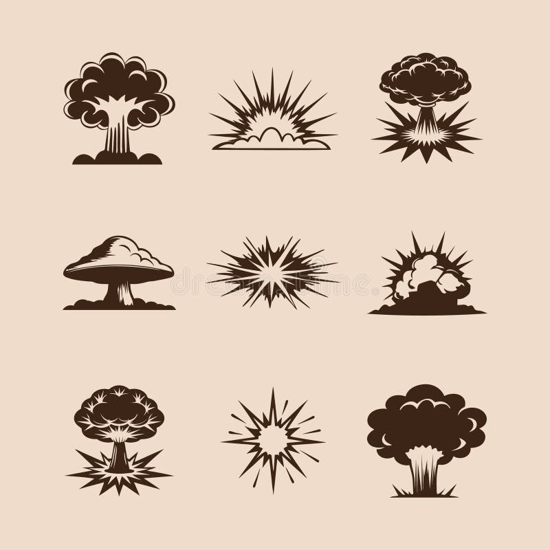 Atomic Bomb Explosions Silhouette Icon Set, Destruction, Nuclear ...