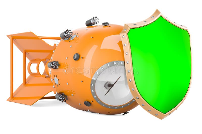 Atomic Bomb, Nuclear Weapon with Shield. 3D Rendering Stock ...