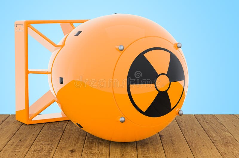Atomic Bomb on the Wooden Table, 3D Rendering Stock Illustration ...