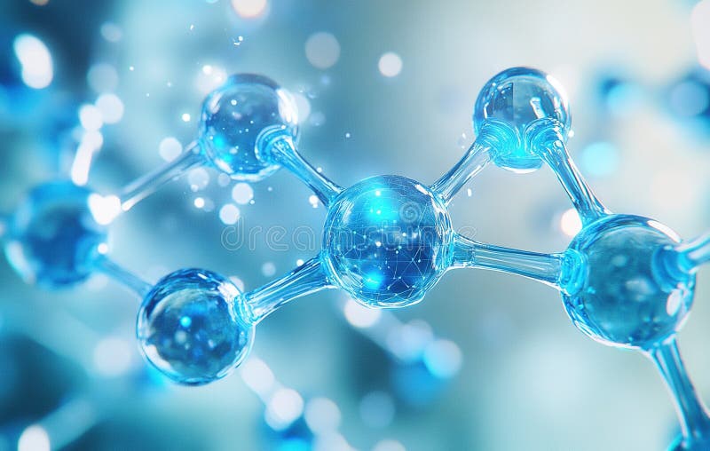 Atomic and Chemical Structures, Featuring Transparent Blue Molecules ...