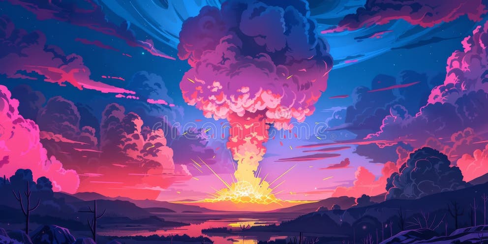 Atomic Explosion with Radioactive Cloud, Nuclear Danger Stock Photo ...