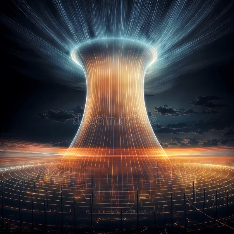 Atomic Guardians: Three Glowing Reactors Guard the Neon Landscape ...