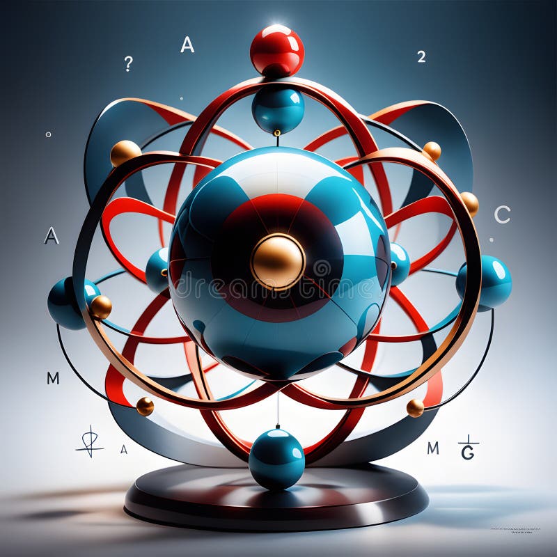 Atomic model, AI-Generatet stock illustration. Illustration of colored ...