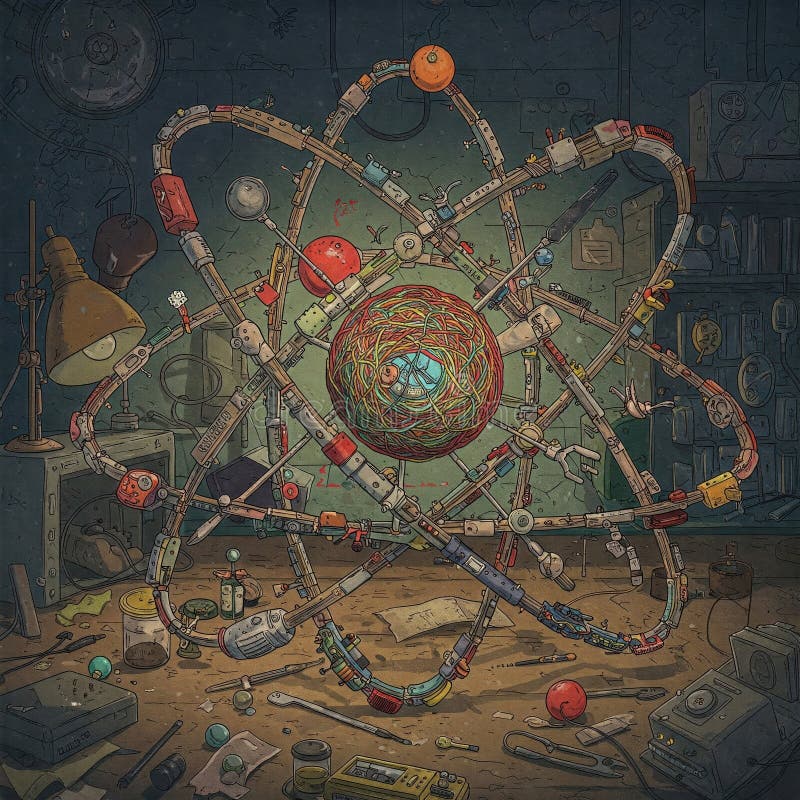 The Atomic Model is Assembled from Random Objects. Abstraction. Stock ...