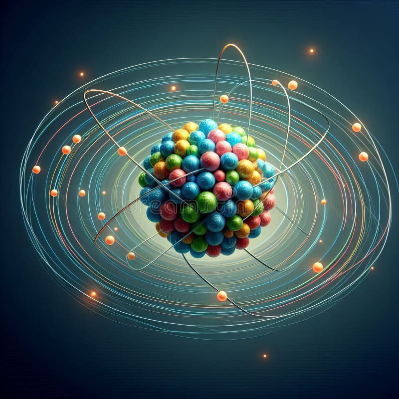 Atomic Model with Colorful Particles and Electron Orbits Stock Photo ...