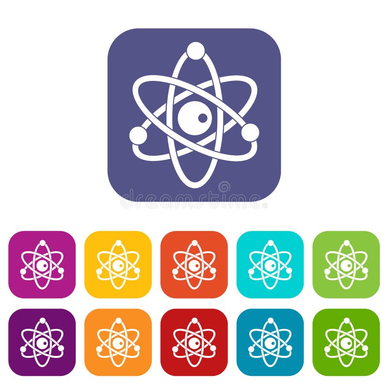 Atomic Model Icons Set Flat Stock Vector - Illustration of core, blue ...