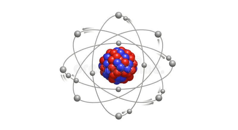 An Atomic Model Illustration Shows a Nucleus Composed of Red and Blue ...
