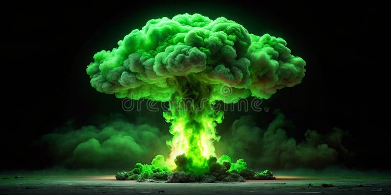 Atomic Nuclear Green Smoke Explosion in a Vertical Flame Shape AI ...