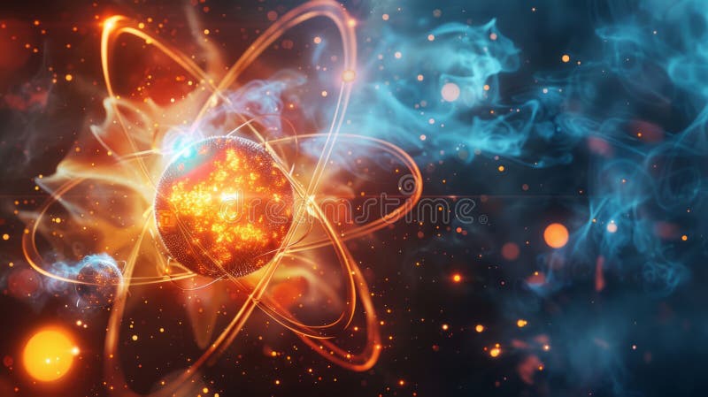 Atomic Nucleus Releasing Energy Particles with Quantum Physics Concept ...