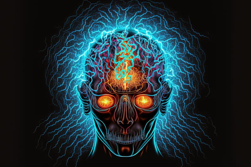 Atomic Particle Brain Cyborg Face Stock Illustration - Illustration of ...