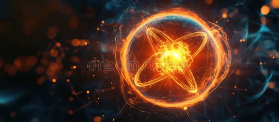 Atomic Structure Illustration with Glowing Nucleus and Orbiting ...