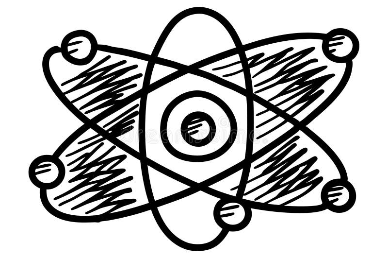 Atomic Structure Illustration Hand Drawn Atom with Nucleus and Orbiting ...