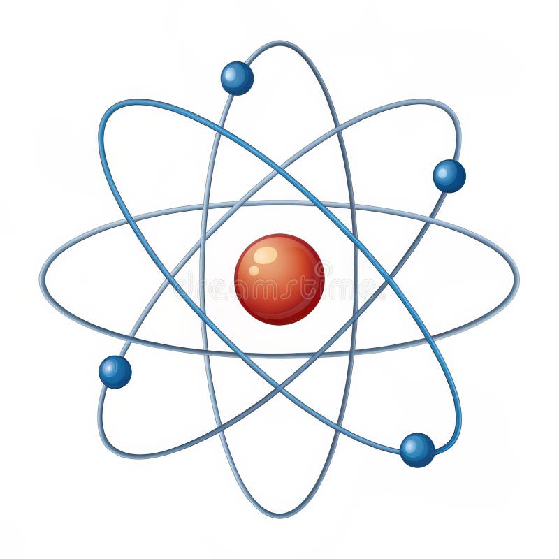 Atomic Structure Illustration Red Nucleus, Blue Electrons, Isolated on ...