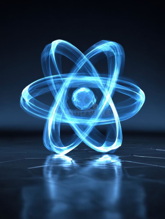 Abstract Atom Graphic Dark Blue Background Atomic Structure Glowing ...