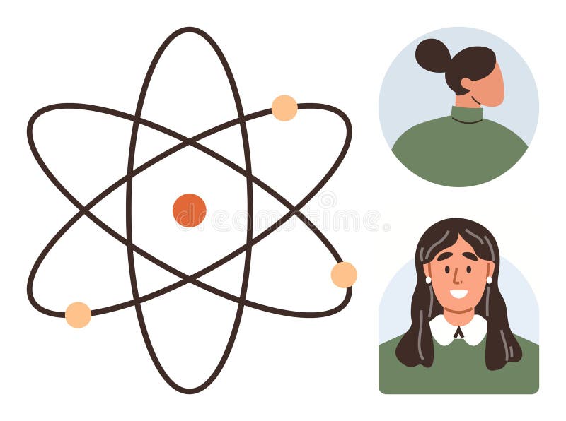 Atomic Structure and Two Diverse Female Figures Representing Science ...