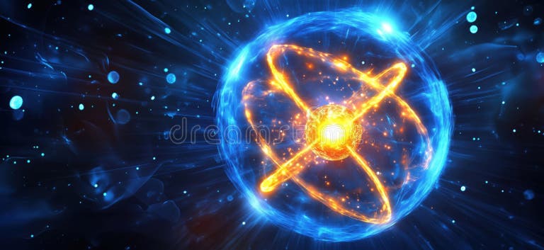 Atomic Structure Visualization with Glowing Nucleus and Orbiting ...