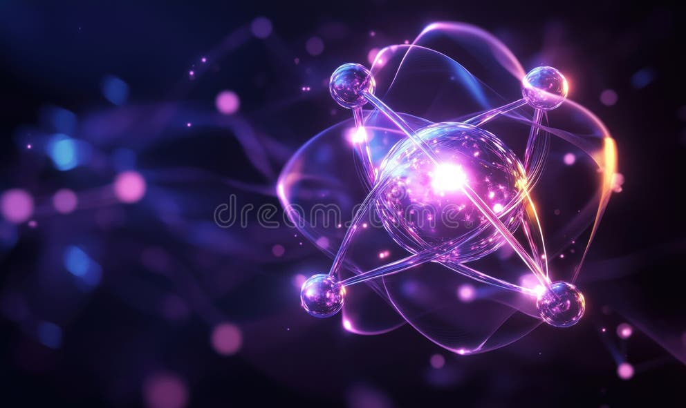 Atomic Structure Visualization with Glowing Particles and Vibrant ...