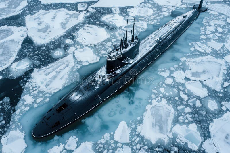 Atomic Submarine in the Arctic. the Surfacing of the Submarine among ...