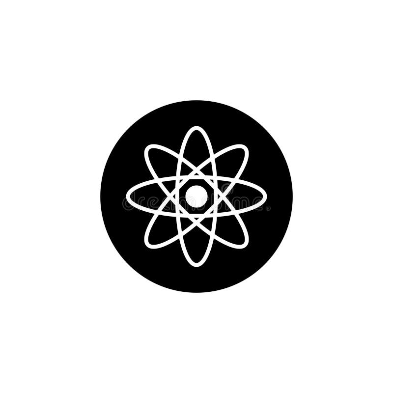 Atomic Vector Icon. White Nucleus Shape. Black Circular Background. Energy Symbol Graphic Stock ...