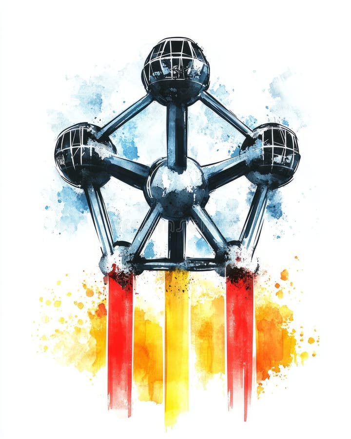 Atomium in Belgium with Vertical Ribbon Elements Stock Illustration ...