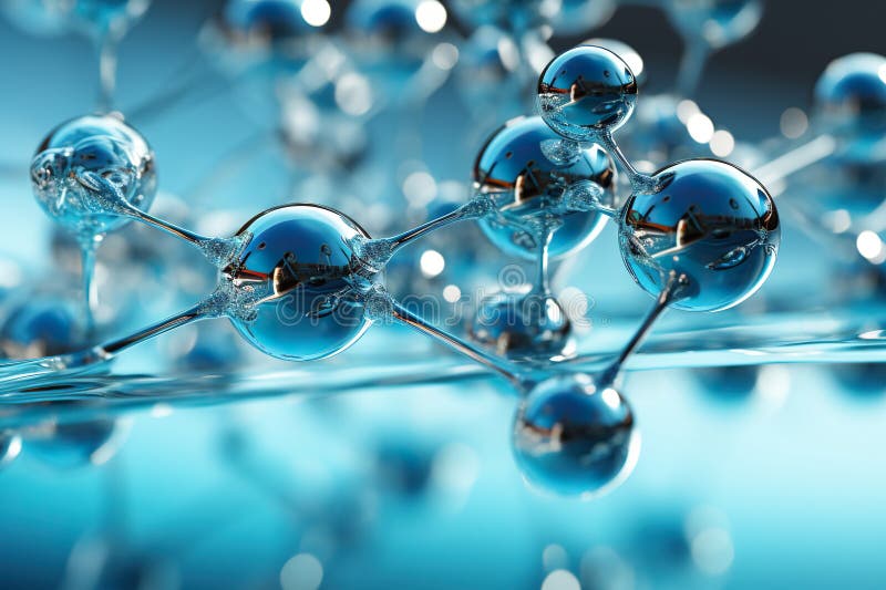 Atoms and Molecules Closeup with Blue Bokeh Background. Generated by ...