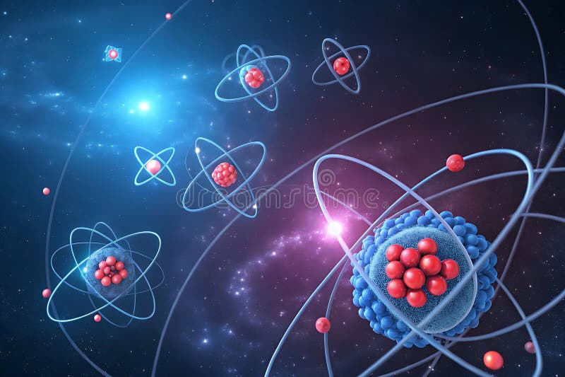 Atoms in Space: a Cosmic View of Atomic Structure Stock Illustration ...