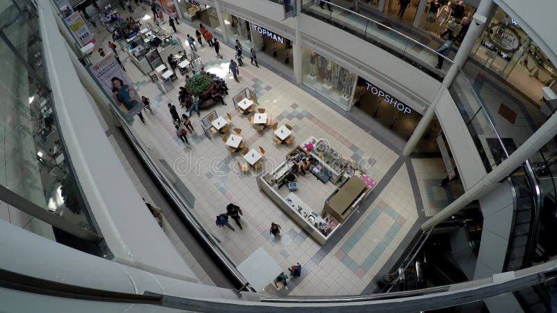 Atrium of modern huge mall stock footage. Video of business - 109041604