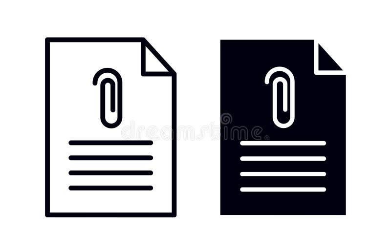 Attach Document Icon Set. Paper File Doc Clip Vector Symbol in a Black ...