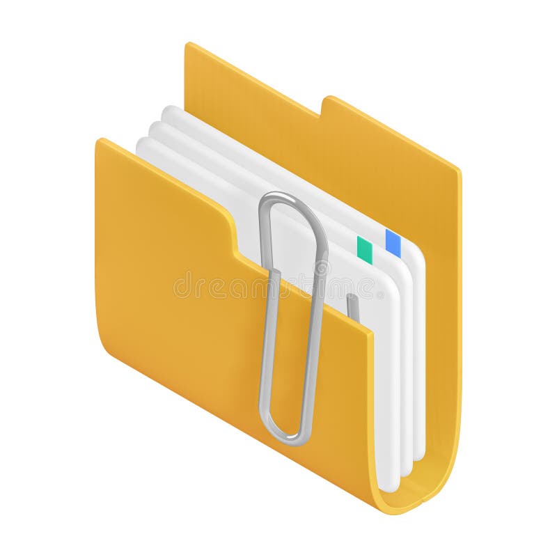 Attached Documents Folder Icon With Clipping Path 3d Rendering Stock Illustration