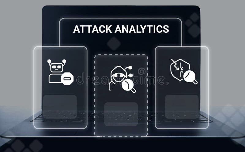 Attack Analytics Closeup Concept Image with White Glyph Icons Stock Photo - Image of network ...