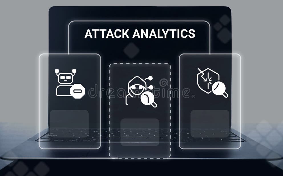 Attack Analytics Closeup Concept Image with White Glyph Icons Stock Photo - Image of network ...