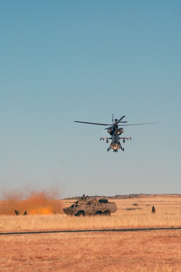 Rooivalk Attack Helicopter in Battle Stock Photo - Image of rotors ...