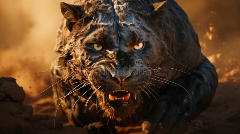 An Attack Panther Jumping on His Target Stock Illustration ...