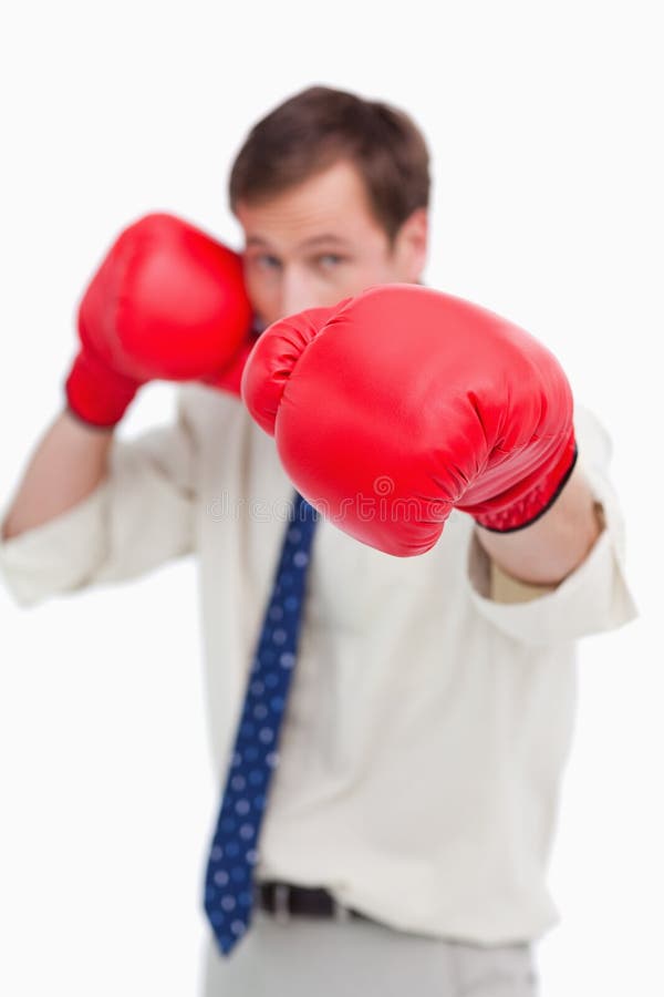 Businessman with Boxing Gloves Leading His Team Stock Photo - Image of ...