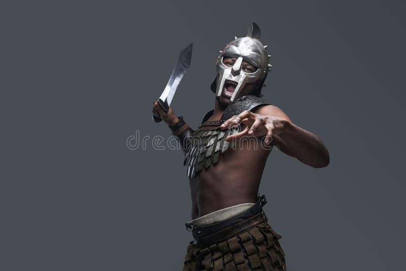 Attacking Gladiator with Helmet and Gladius Stock Image - Image of ...