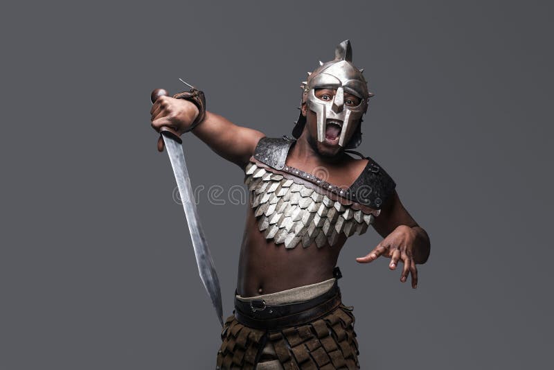 Attacking Gladiator with Helmet and Gladius Stock Image - Image of rage ...