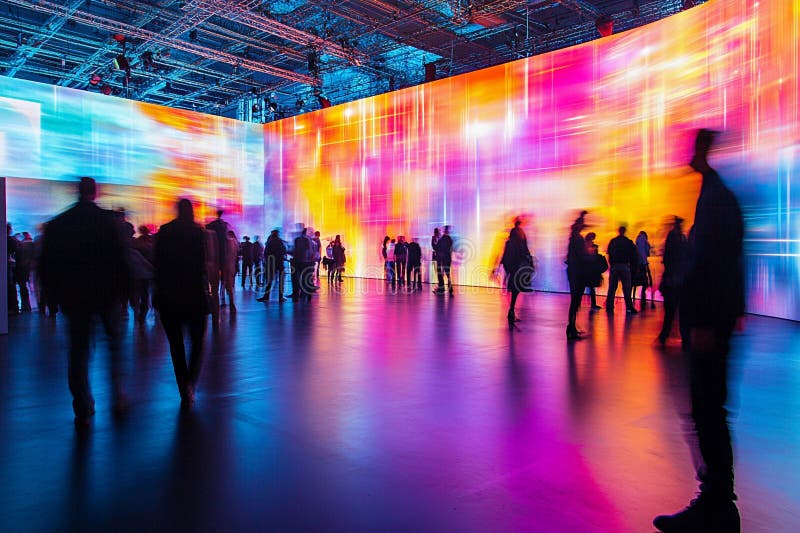 Attendees Explore an Immersive Art Installation Featuring Bright Colors ...