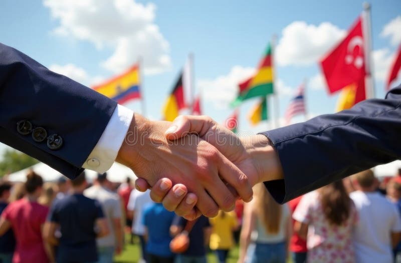 Attendees Participate in a Handshake at a Vibrant Multicultural ...