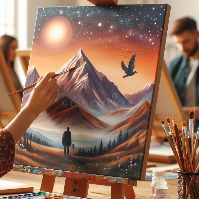 Attending a Painting Class Learning Artistic Techniques and C Stock ...