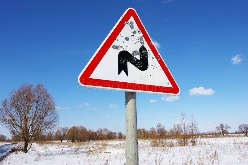 Sharp Corner Sign stock image. Image of driving, outside - 55826483