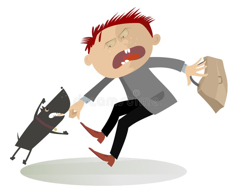 Cartoon Aggressive Dog and Frightened Man Black on White Isolated Stock ...