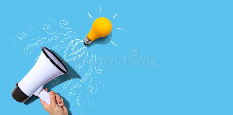 Attention and Announcement Concept with an Idea Light Bulb Flying To ...