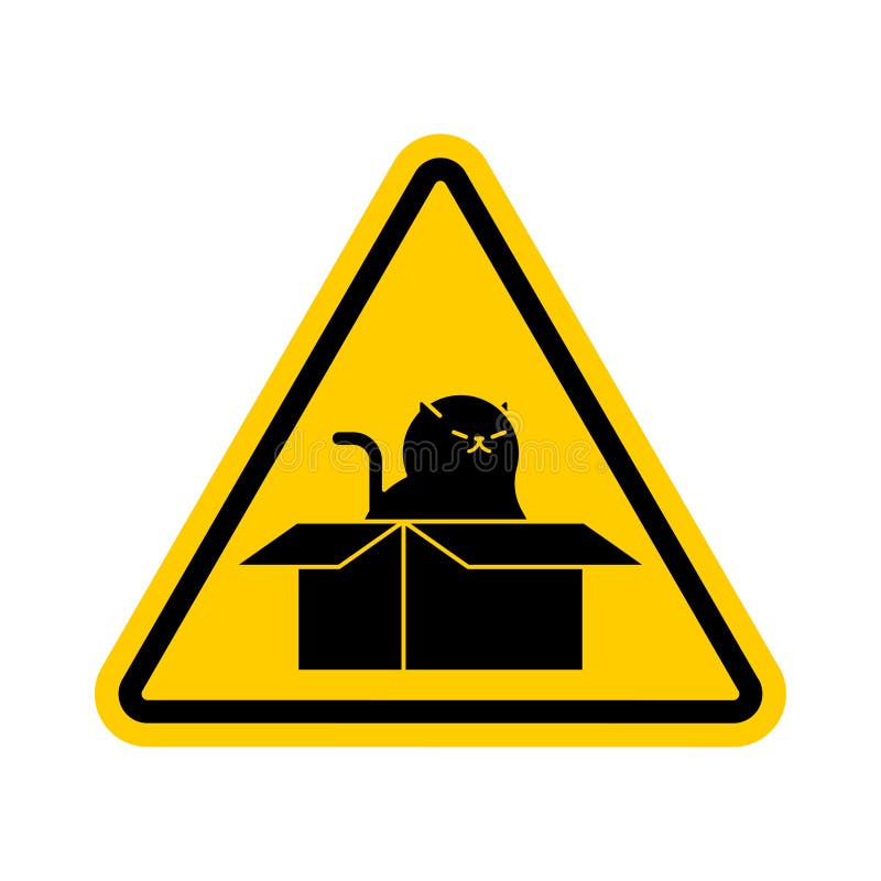 Attention Cat in Box Sign. Pet in Cardboard Box Caution! House for Cat ...