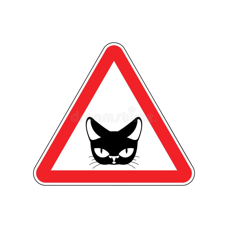 Attention Cat. Danger Red Road Sign Stock Vector - Illustration of ...