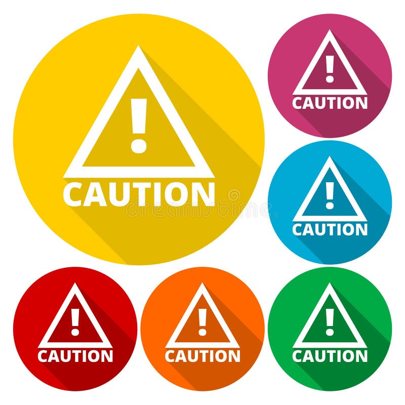 Attention Caution Sign Icons Set with Long Shadow Stock Illustration ...