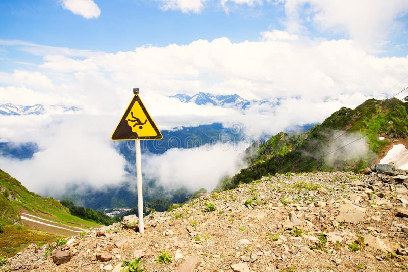 Attention Danger, Falling from a Height, Cliff, Warning Sign in the ...